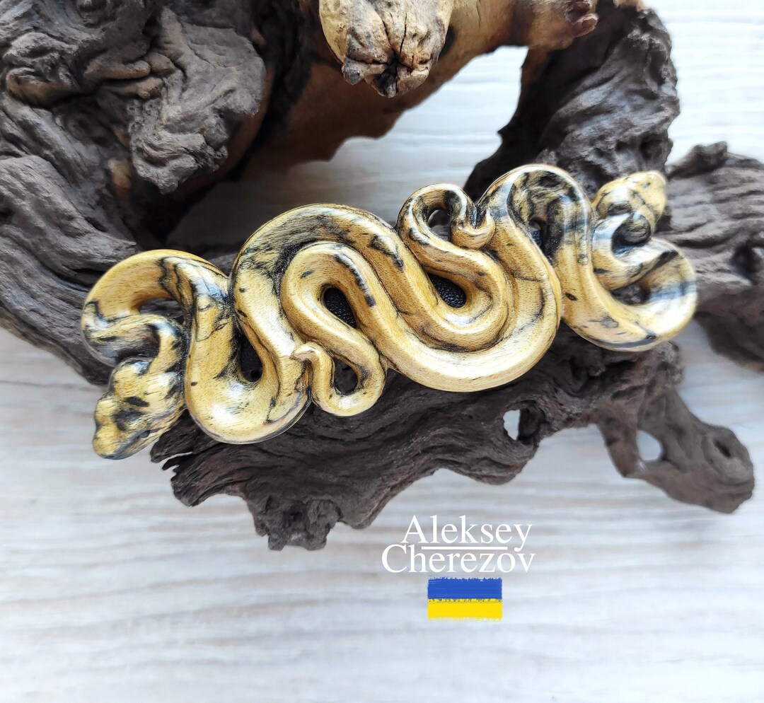 Snakes , Wooden Barrette Snake, Wood Carved Hair Clips, Hairgrips, Hair ...