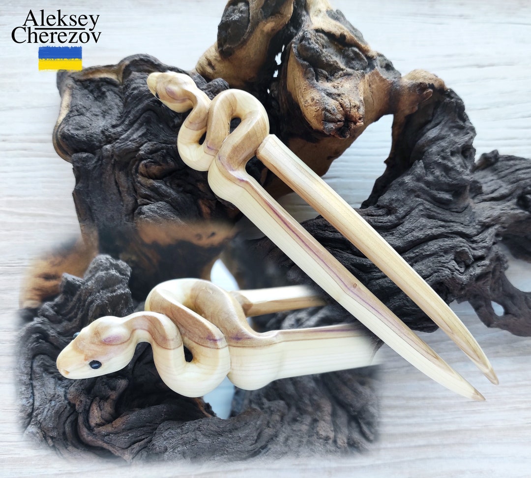 Snake. Wooden Hair Fork. Hair Stick . Carved Hair Chopsticks - Etsy