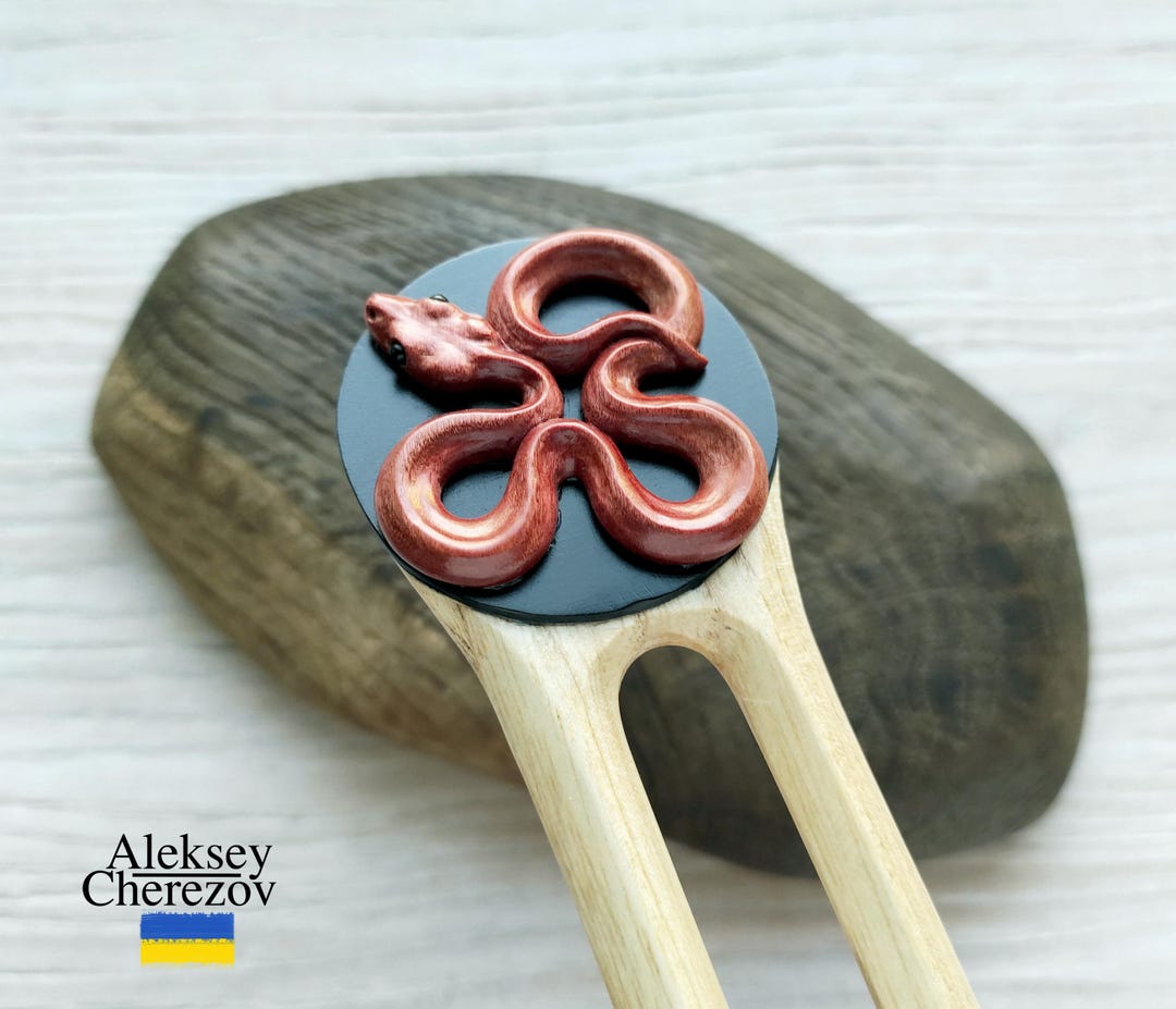 Snake. Wooden Hair Fork. Hair Stick Python. Carved Hair Chopsticks ...