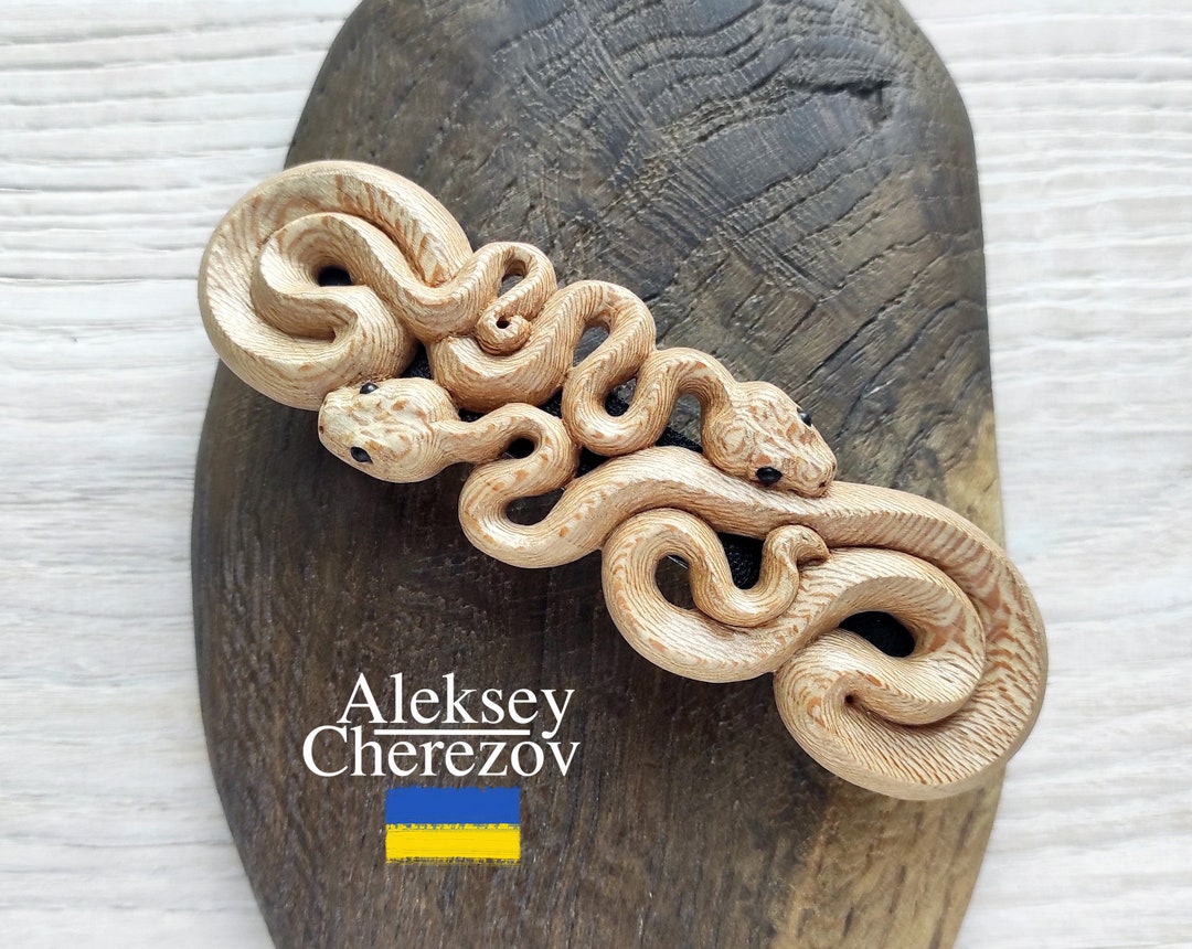 Snakes , Wooden Barrette Snake, Wood Carved Hair Clips, Hairgrips, Hair ...