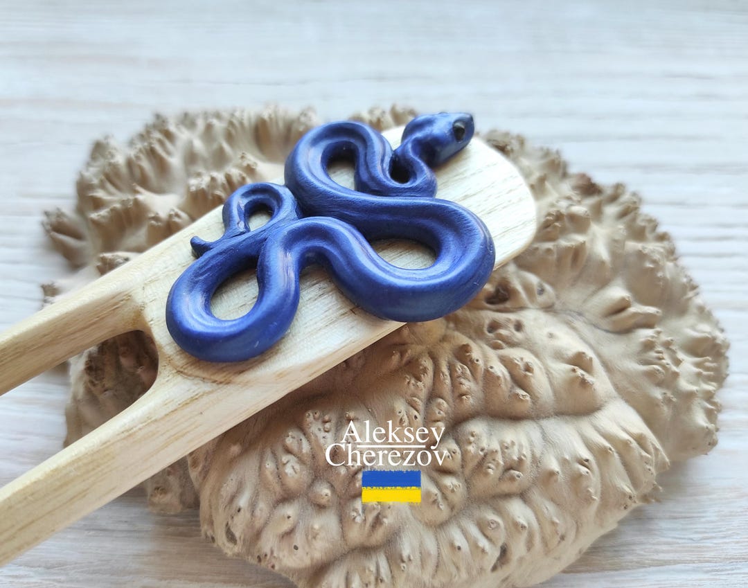 Blue Snake. Wooden Hair Fork. Hair Stick . Carved Hair Chopsticks ...