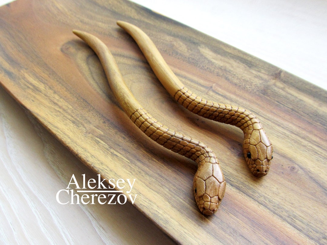 Wooden Hair Stick Snake, Carved Hair Pin Serpent, Gift for a Girl, Hair ...