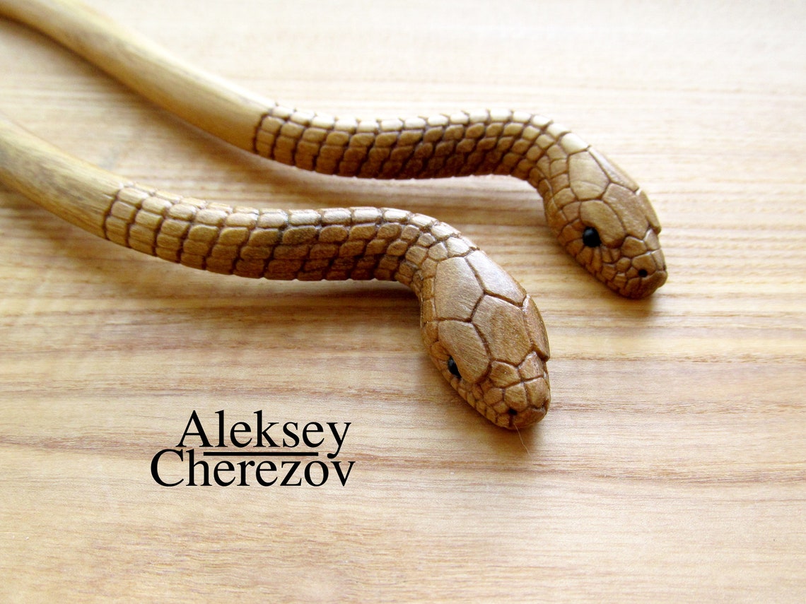 Wooden Hair Stick Snake Carved Hair Pin Serpent Gift for a | Etsy