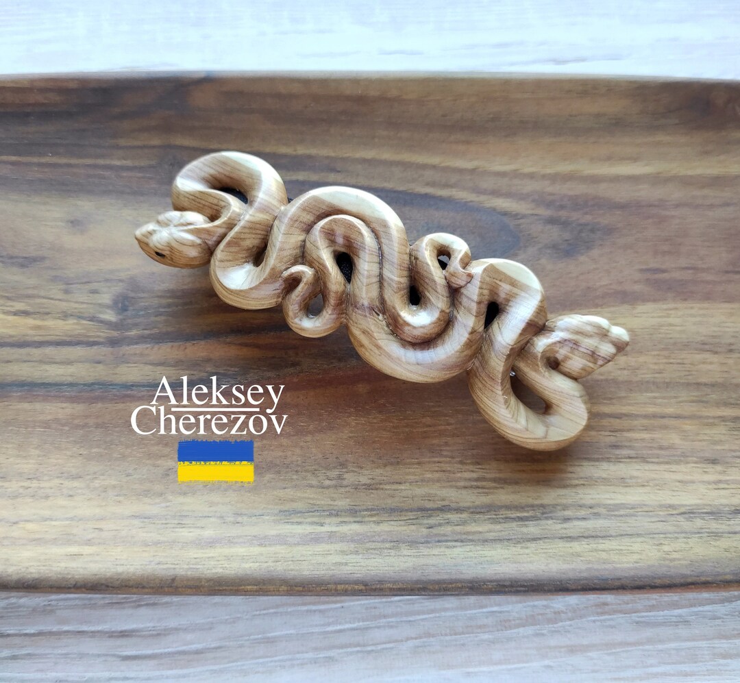 Snakes , Wooden Barrette Snake, Wood Carved Hair Clips, Hairgrips, Hair ...