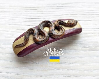 Wooden Barrette Snake , Wood Carved Hair Clips, Hairgrips, Hair Jewelry ...