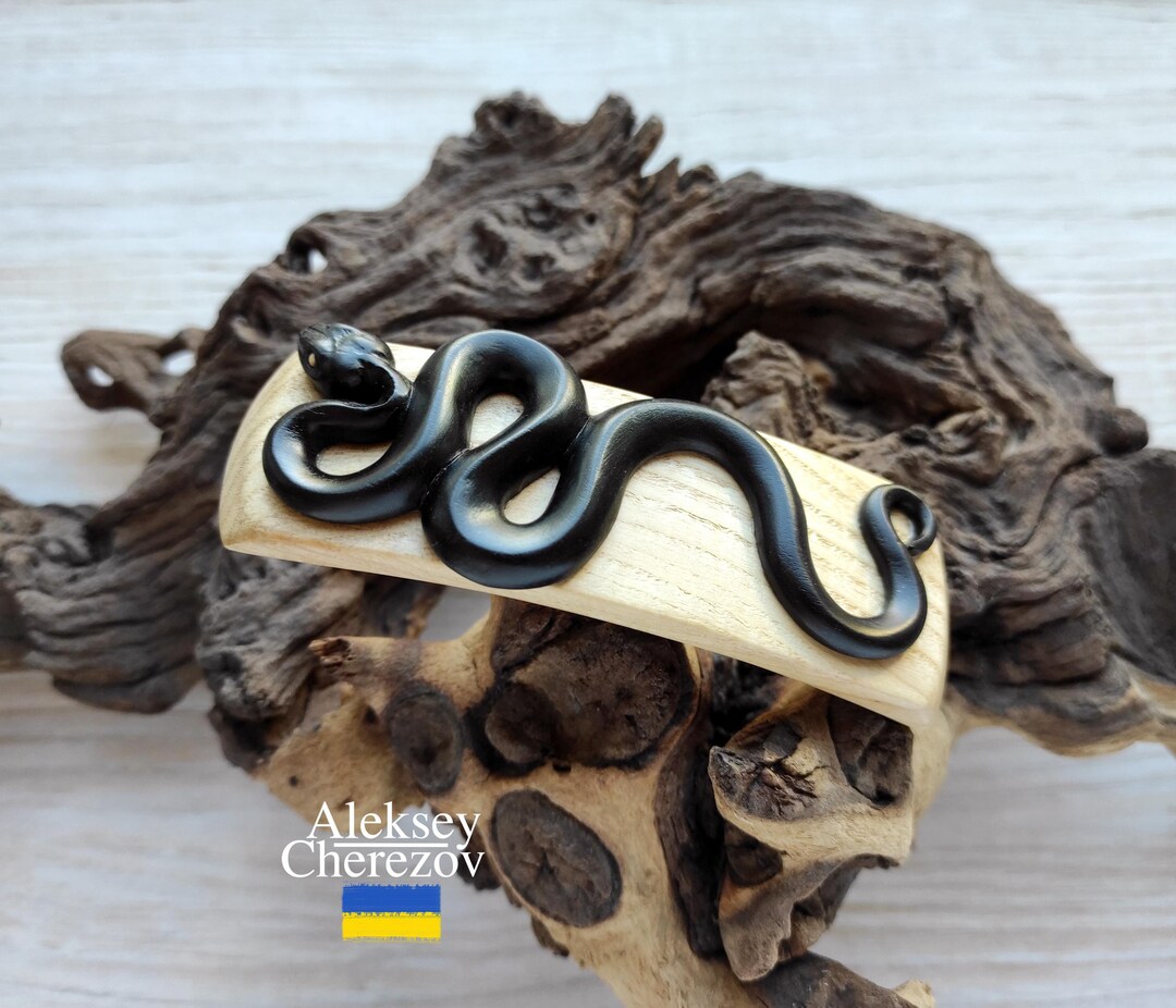 Snake , Wooden Barrette Snake, Wood Carved Hair Clips, Hairgrips, Hair ...