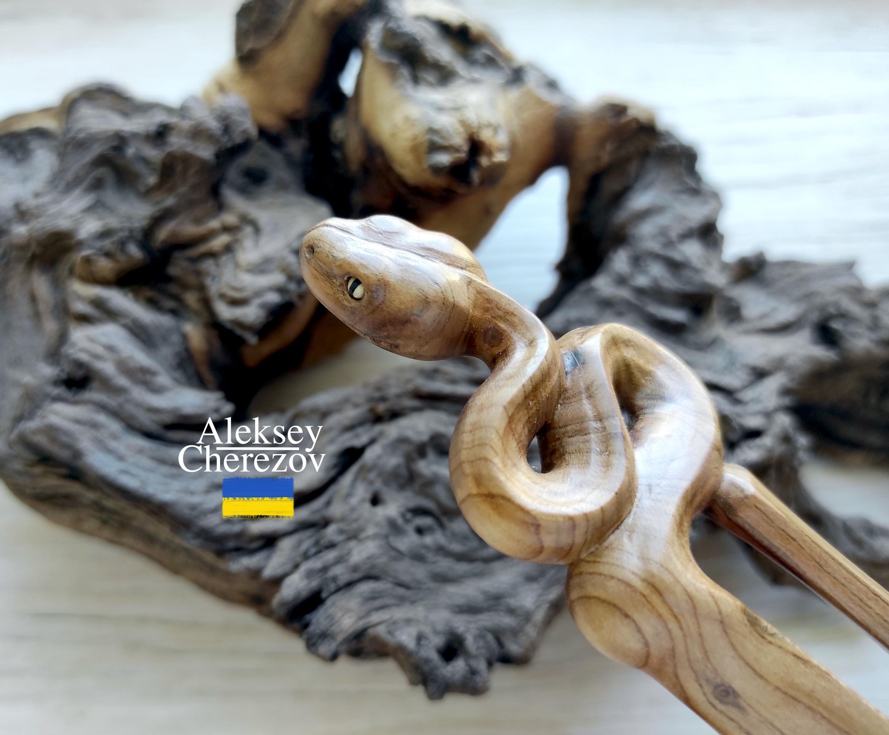 Snake. Wooden Hair Fork. Hair Stick . Carved Hair Clips Python. Hair ...