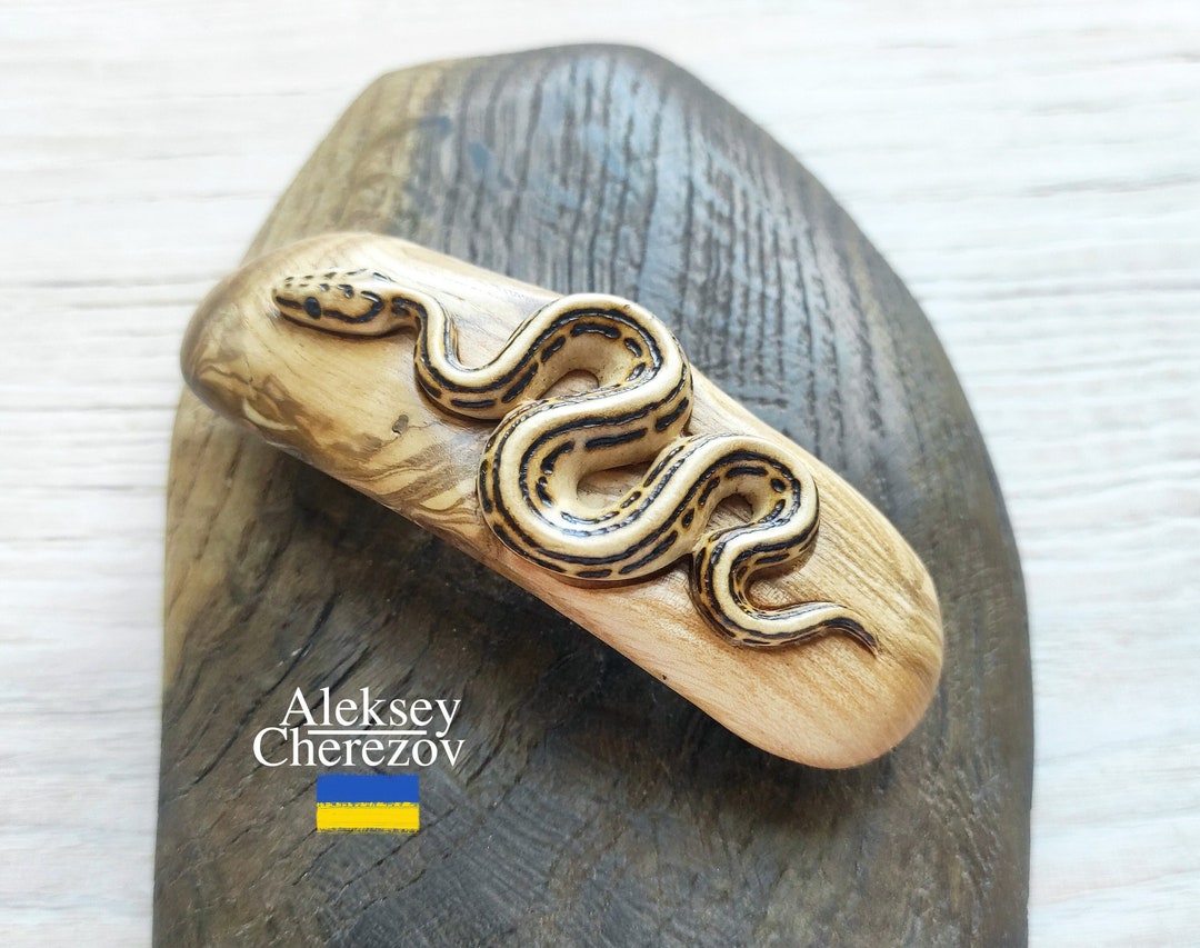 Snake 8, Wooden Barrette Snake, Wood Carved Hair Clips, Hairgrips, Hair ...