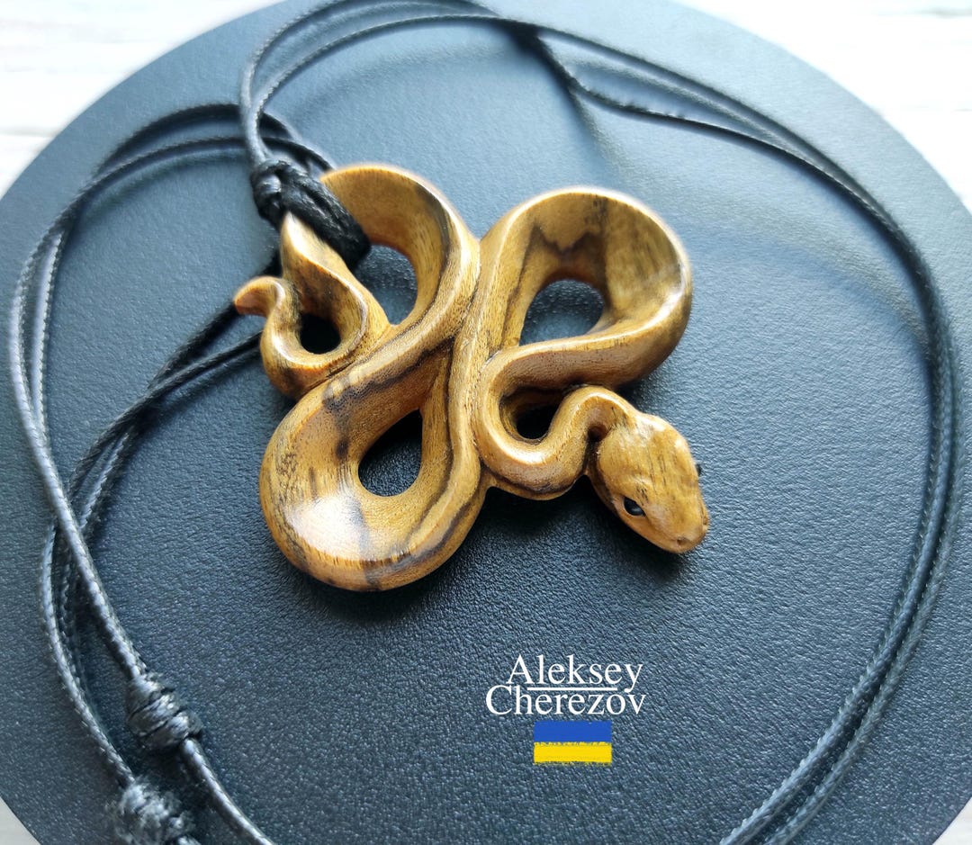 Snake Year. Wooden Snake Pendant, Handmade, Zodiac Snake Large Carved ...