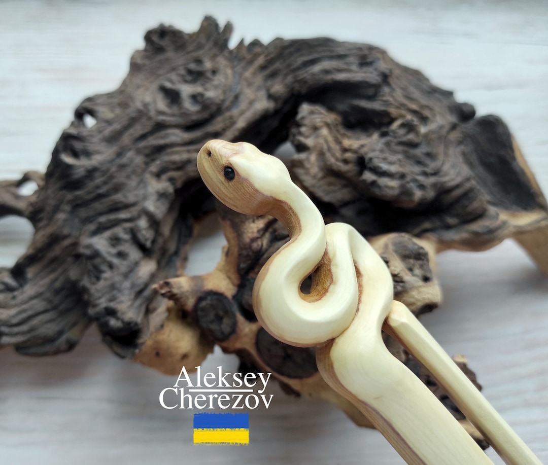 Snake Wooden Hair Fork. Hair Stick. Carved Hair Clips Python.hair Pins ...