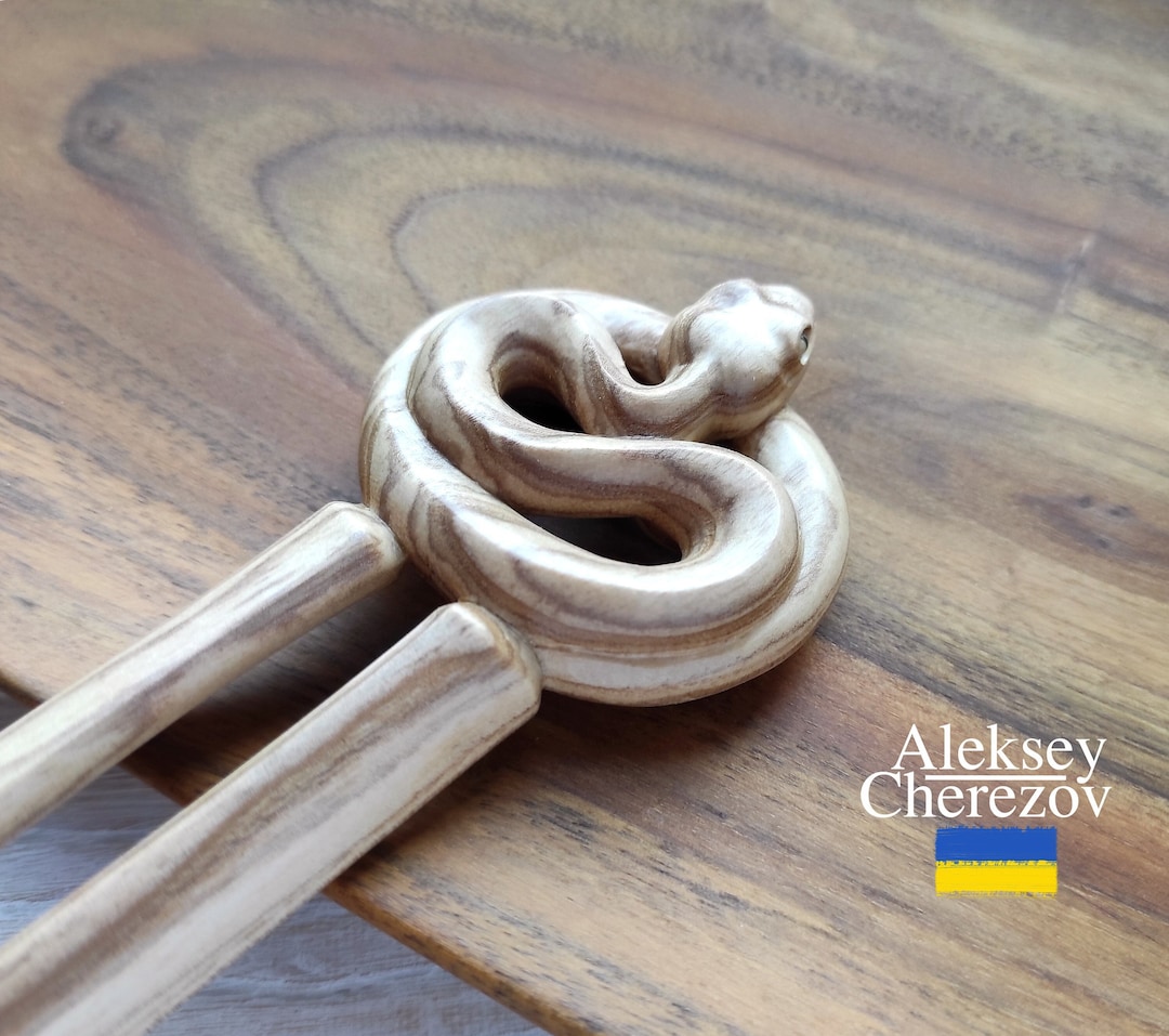 Snake. Wooden Hair Fork. Python Hair Stick. Carved Hair Clips. Hairpins ...