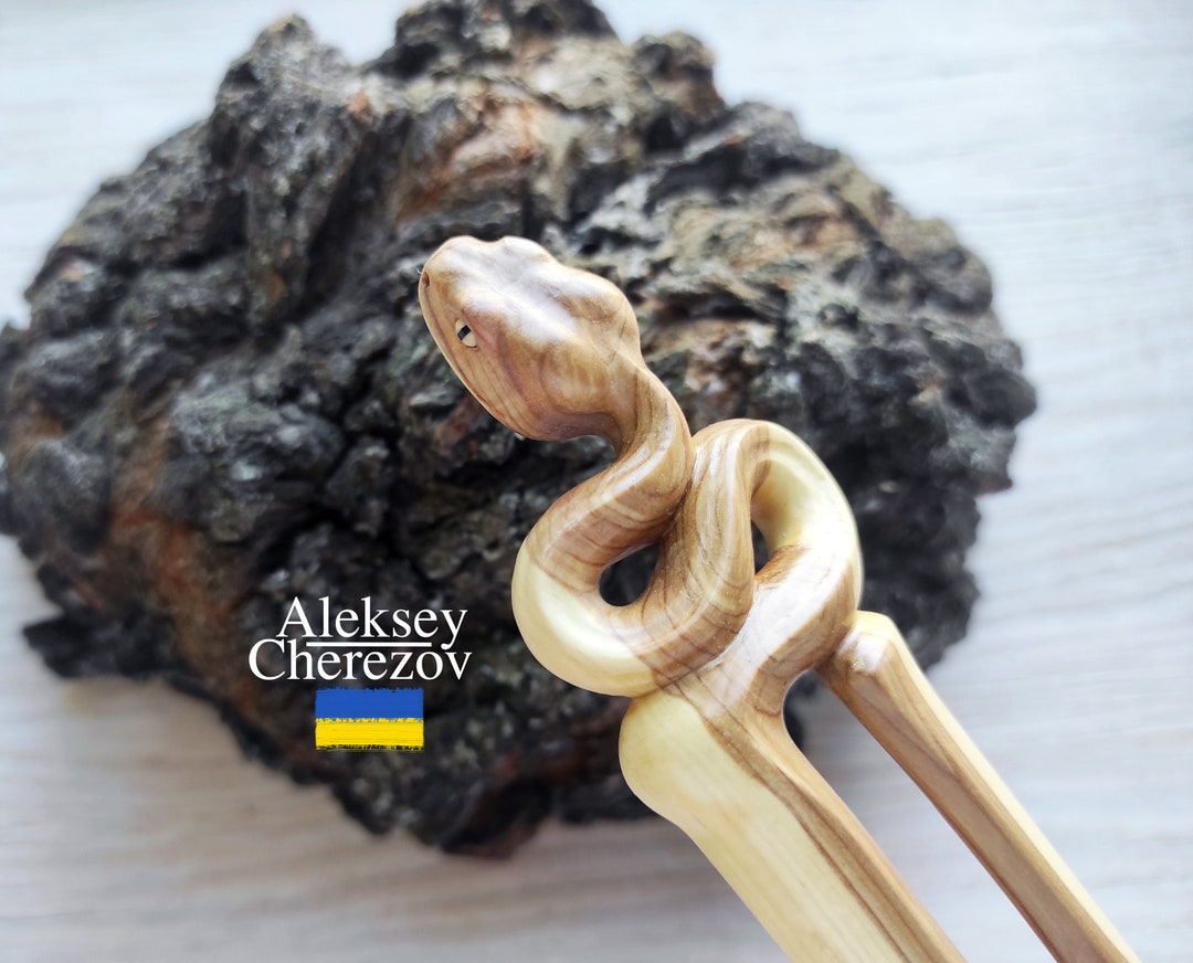 2025 Year of the Snake Wooden Hair Fork – Python Hair Stick – Handmade ...