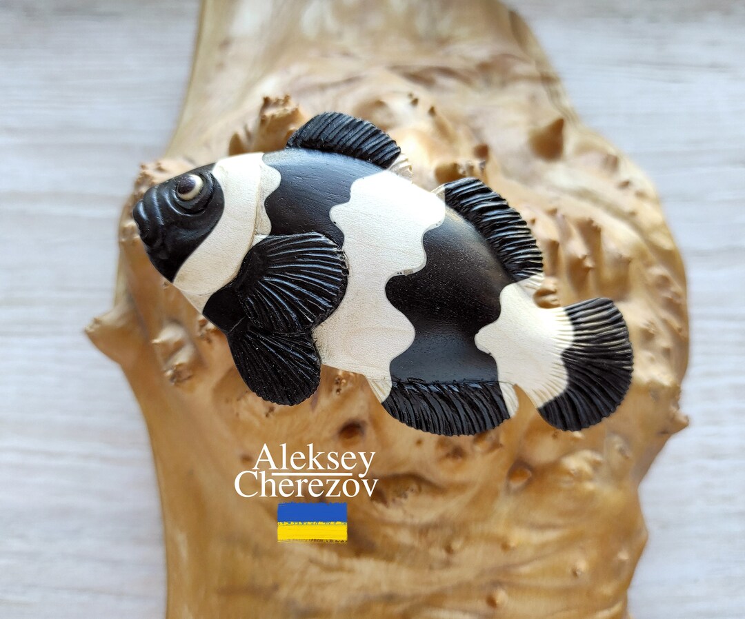 Clownfish. Wooden Barrette Fish .carved Wooden Barrette Bobby Pin Hair ...