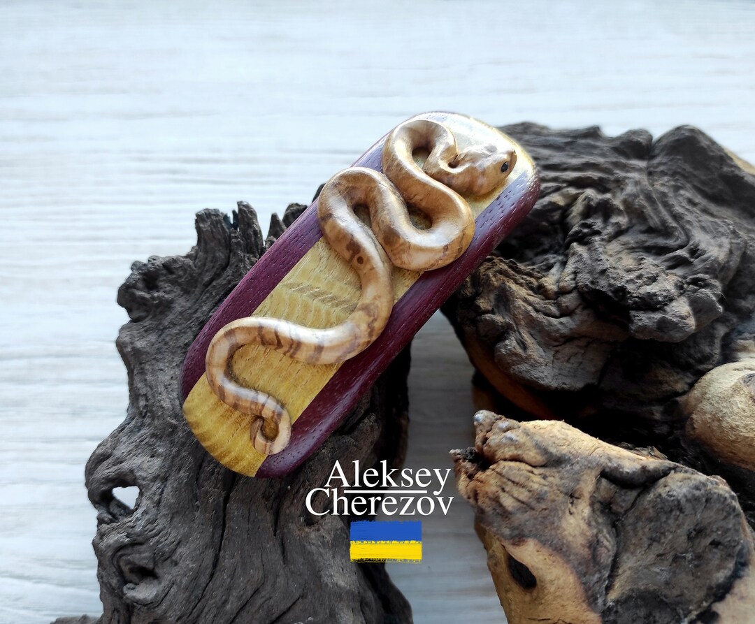 Wooden Snake 5 Barrette, Carved Python Hair Clip, Hair Jewelry for Long ...