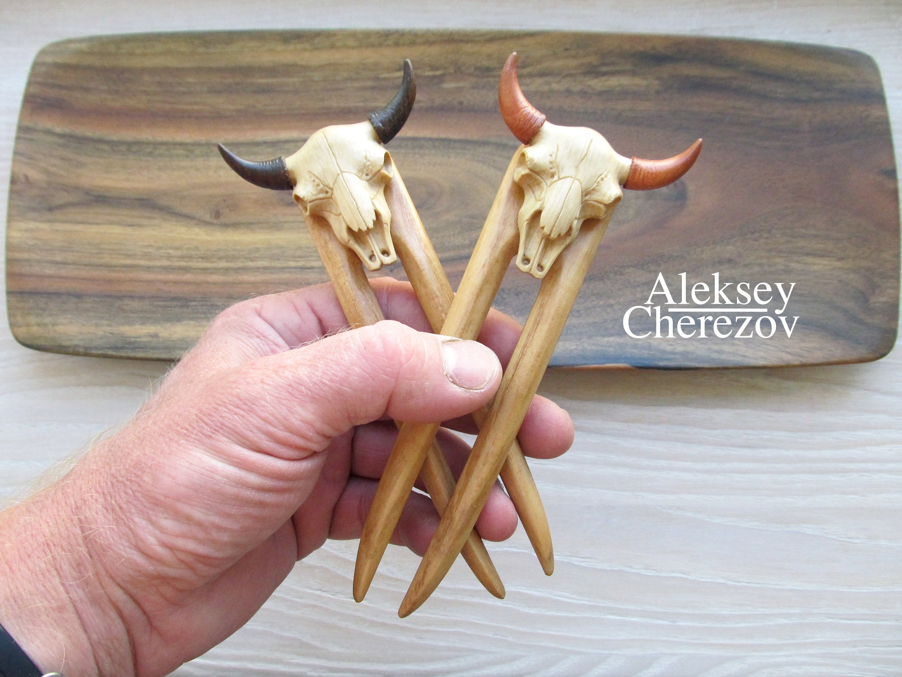 Bull Skull, Bison Skull, Wooden Hair Fork , Hairgrips, Hair Jewelry ...