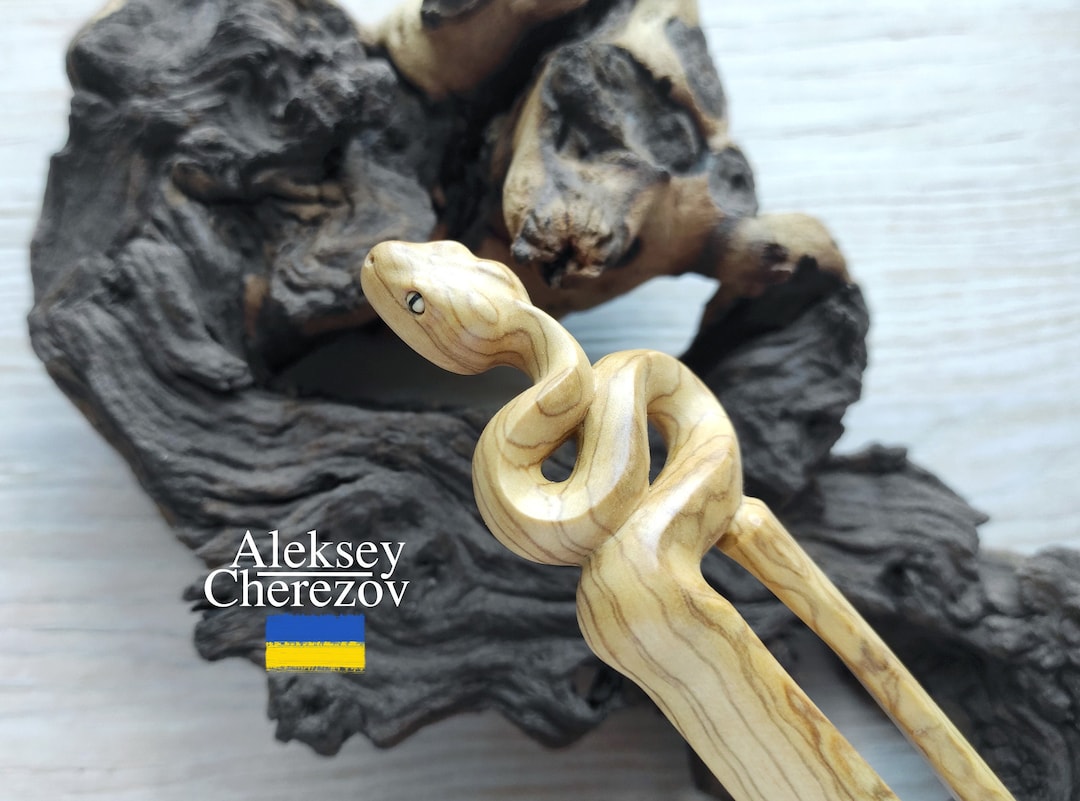 Snake. Wooden Hair Fork. Hair Stick . Carved Hair Clips Python. Hair ...