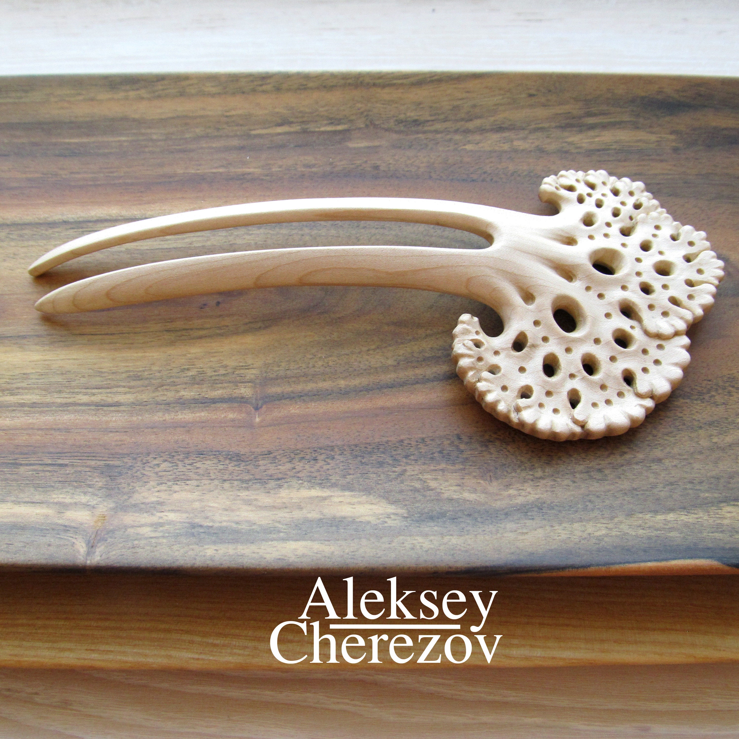 Delicate wooden hair pin Carved wooden bun holder Hair | Etsy