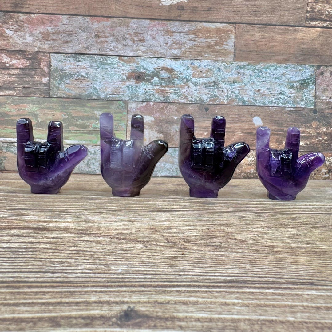 HAND CARVED Amethyst ASL I Love You Hand Sign Crystal Sign Language for ...
