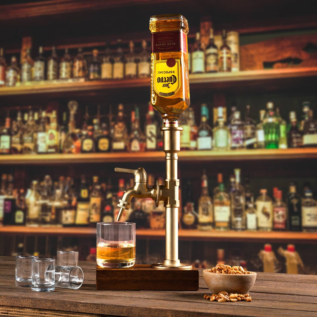 Home Bar Gift: Personalized Wood & Brass Liquor Dispenser, Elegant ...