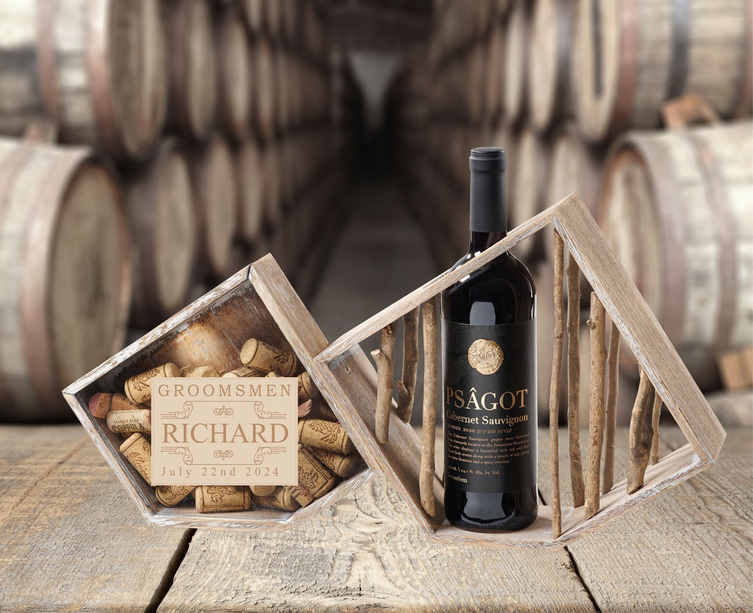 Custom Engagement Gift Freestanding Cork Shadow Box Wine Holder ...