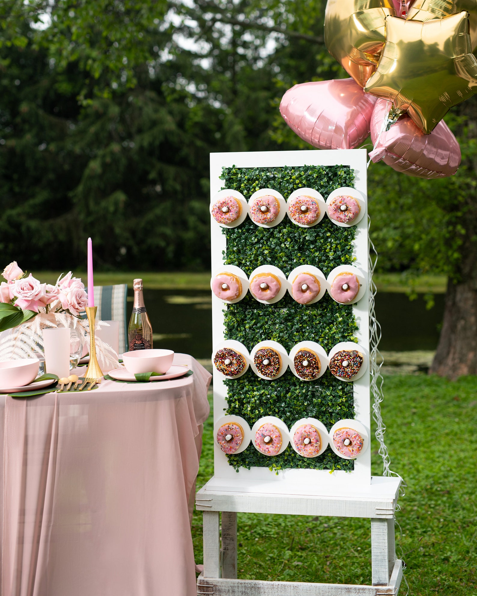 Champagne & Donut Wall Stand, 2-in-1 Donuts Wall + Wine Flute Holder ...