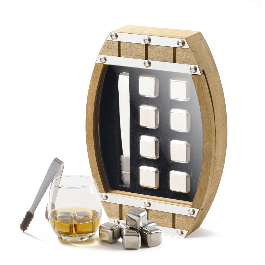 Whiskey Stone Gift Set - 6 Pieces Stainless Steel Cubes in Wooden ...