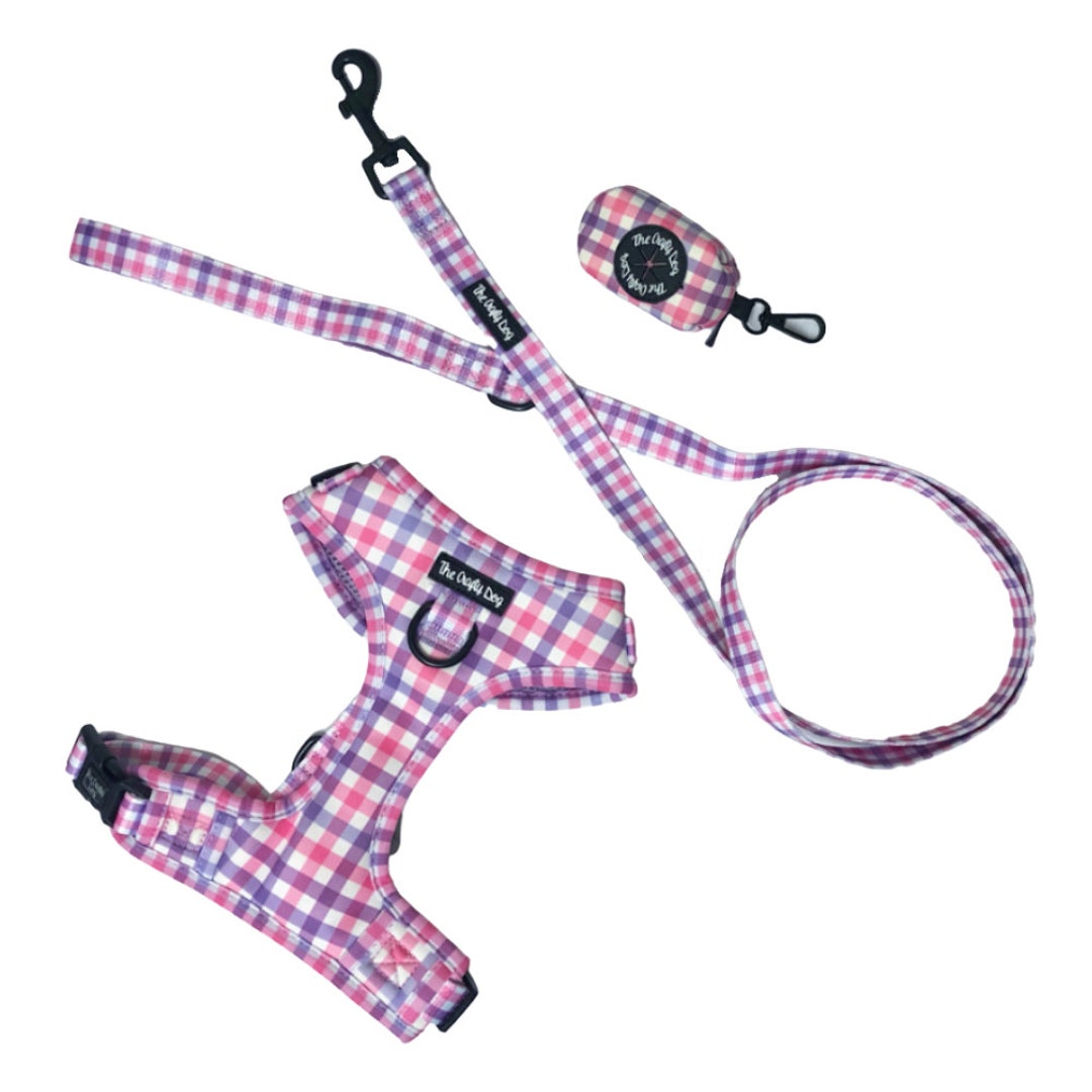 The Crafty Dog Co - Bubblegum Plaid Adjustable Harness Leash Set Bundle ...