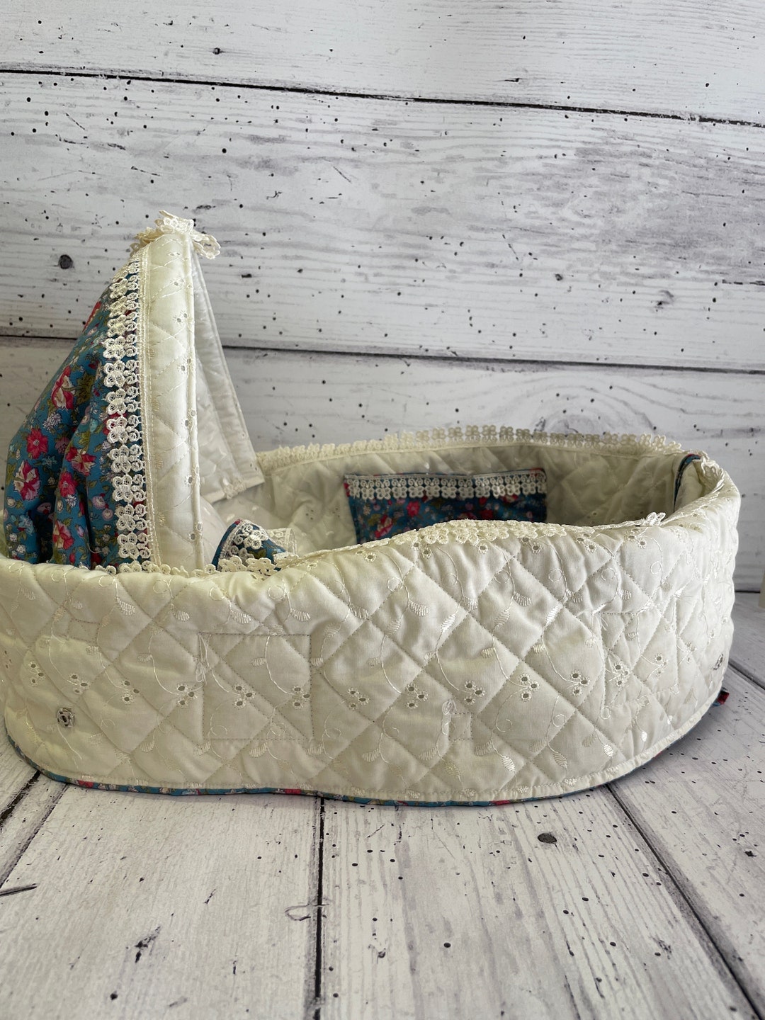 16 Inch Fold Down Doll Carry Cot Bag for Reborn Doll in Floral Blue ...