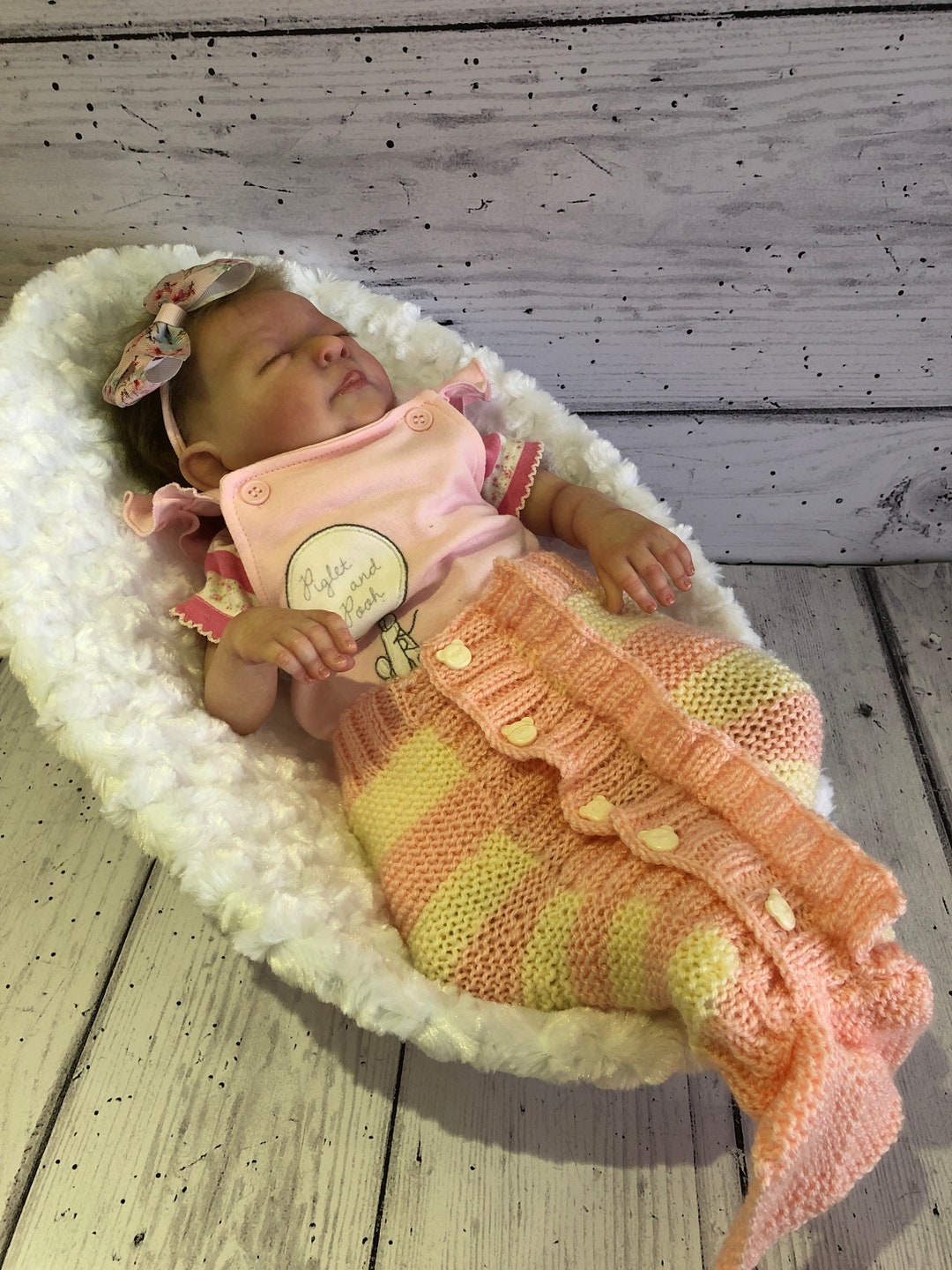 Baby Reborn Dolls Knitted Mermaid Tail Pale Pink and Cream - Etsy