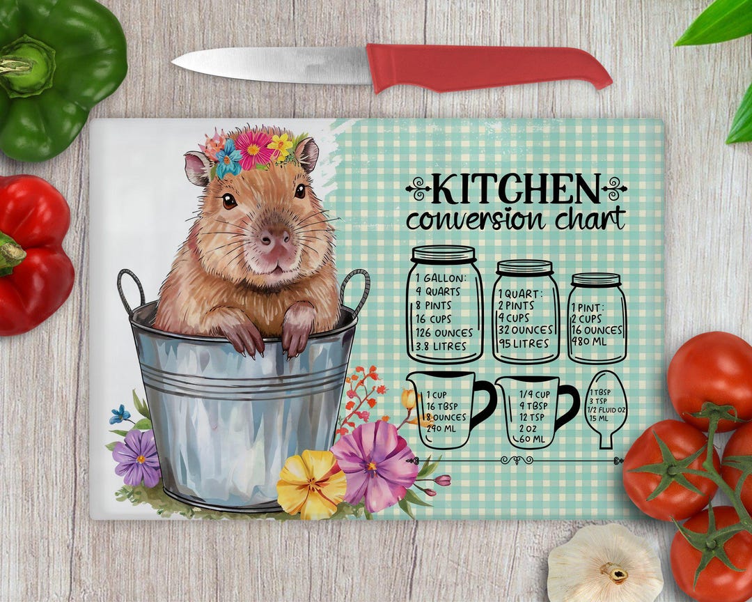 Cute Capybara Kitchen Conversion Chart for Glass Cutting Board ...