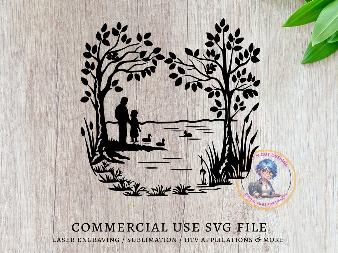 Family Watching Ducks Scene Nature Art SVG File Design Element - Etsy