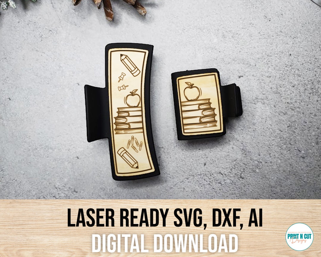 Books & Apple Claw Hair Clip Laser SVG Cut File, Hair Clip Accessory ...