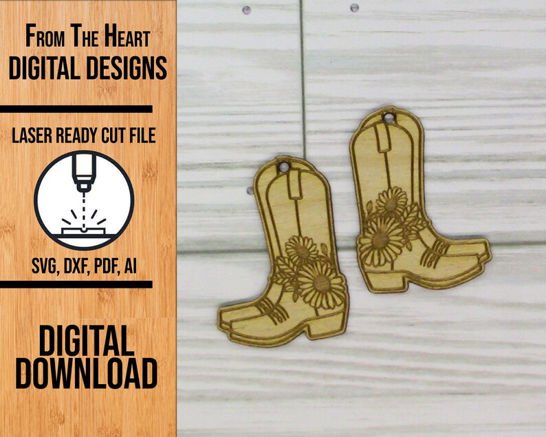 Daisy Cowboy Boot SVG Laser Cut File Cowboy Boot Earrings - Etsy