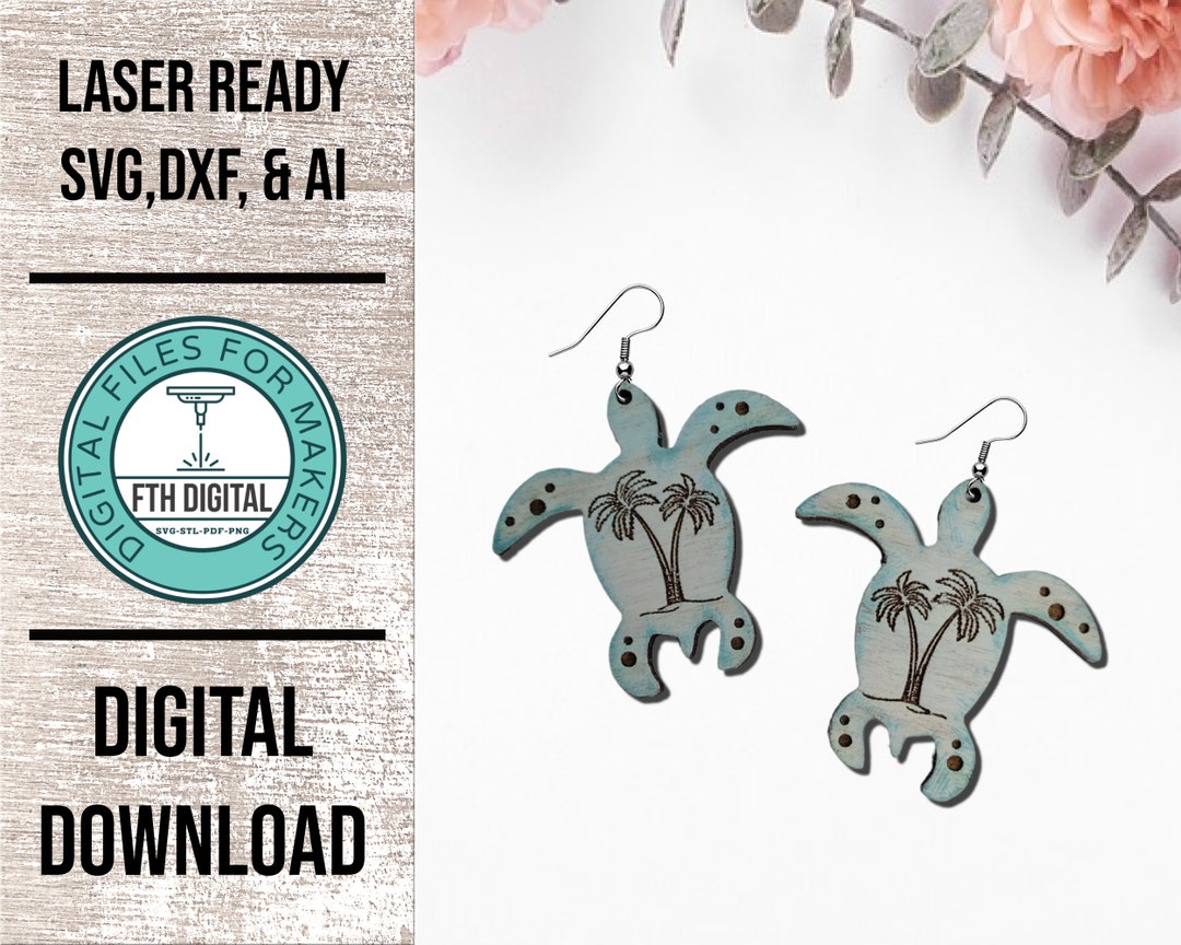 Palm Tree Sea Turtle Earring Laser Cut File (SVG, AI, DXF) - Etsy