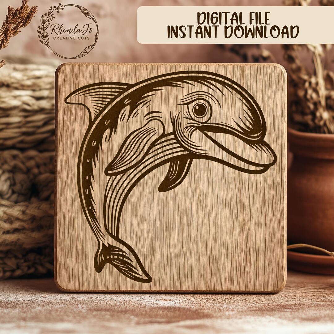 Dolphin SVG Laser Engraving File, Marine Life Design, Sea Creature ...