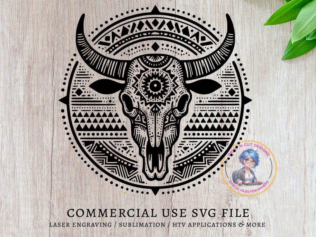 Mandala Bull Skull SVG, Boho Bull Skull Cut File, Tribal Bull Skull ...