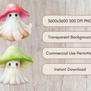 10 Watercolor Mushroom Ghost Clipart Bundle, 300 DPI Transparent PNG ...