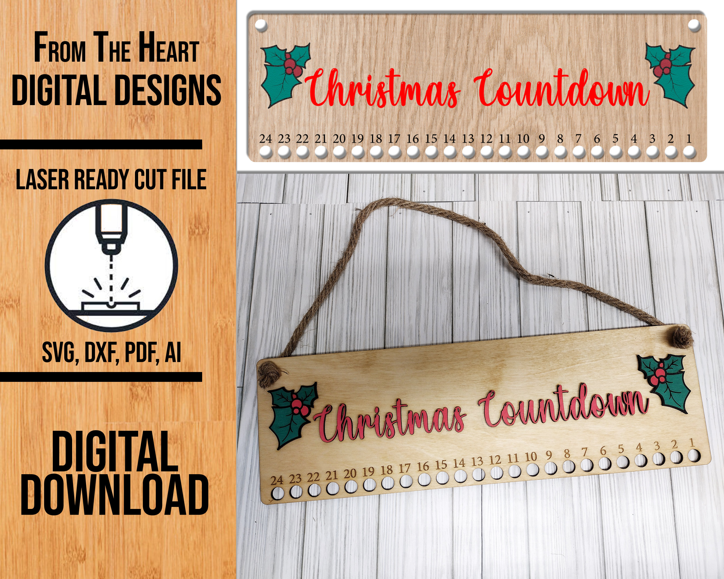 Christmas Countdown Svg Laser Cut File Candy Cane Countdown Etsy