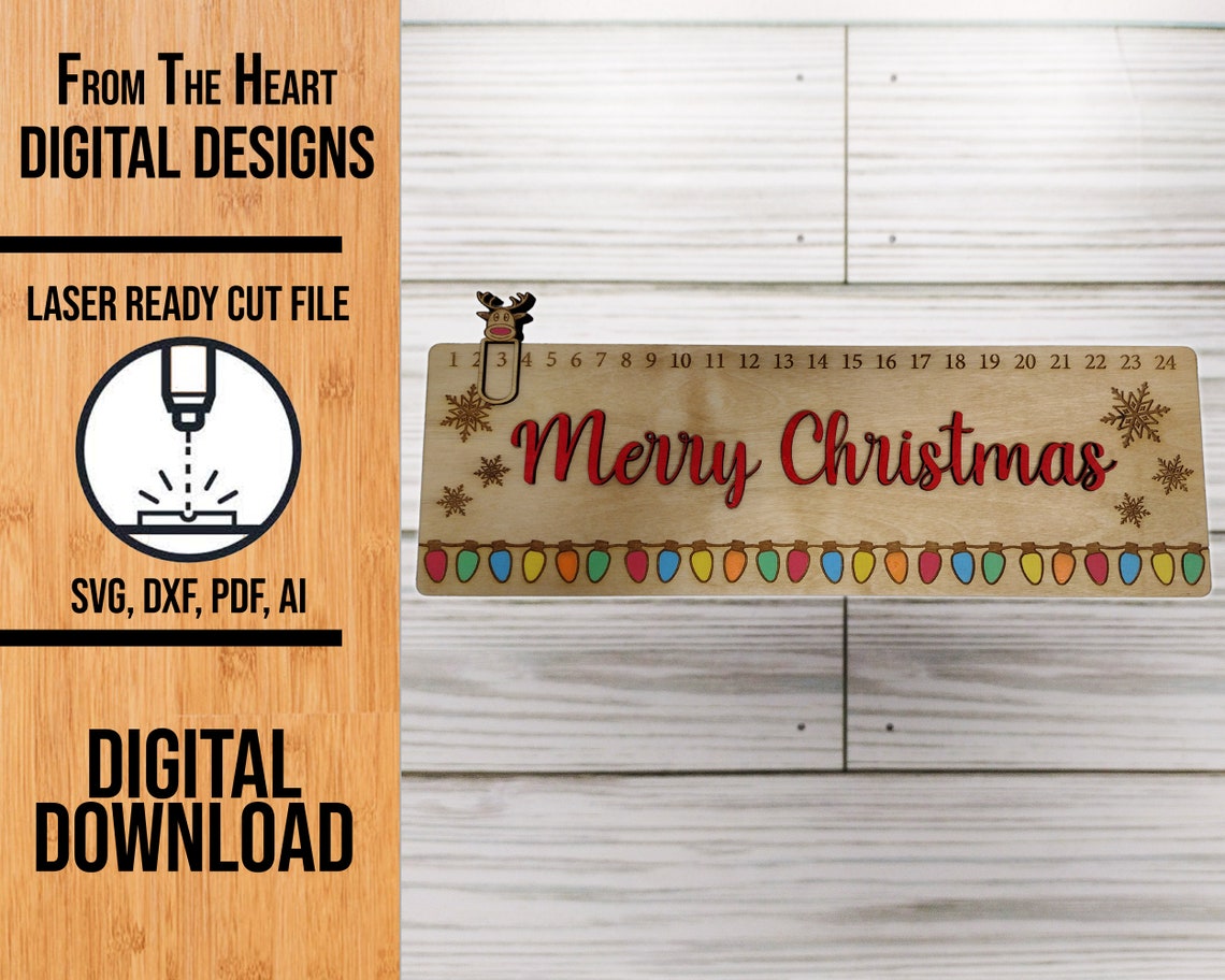 Merry Christmas Countdown SVG Laser Cut File / Christmas Light - Etsy
