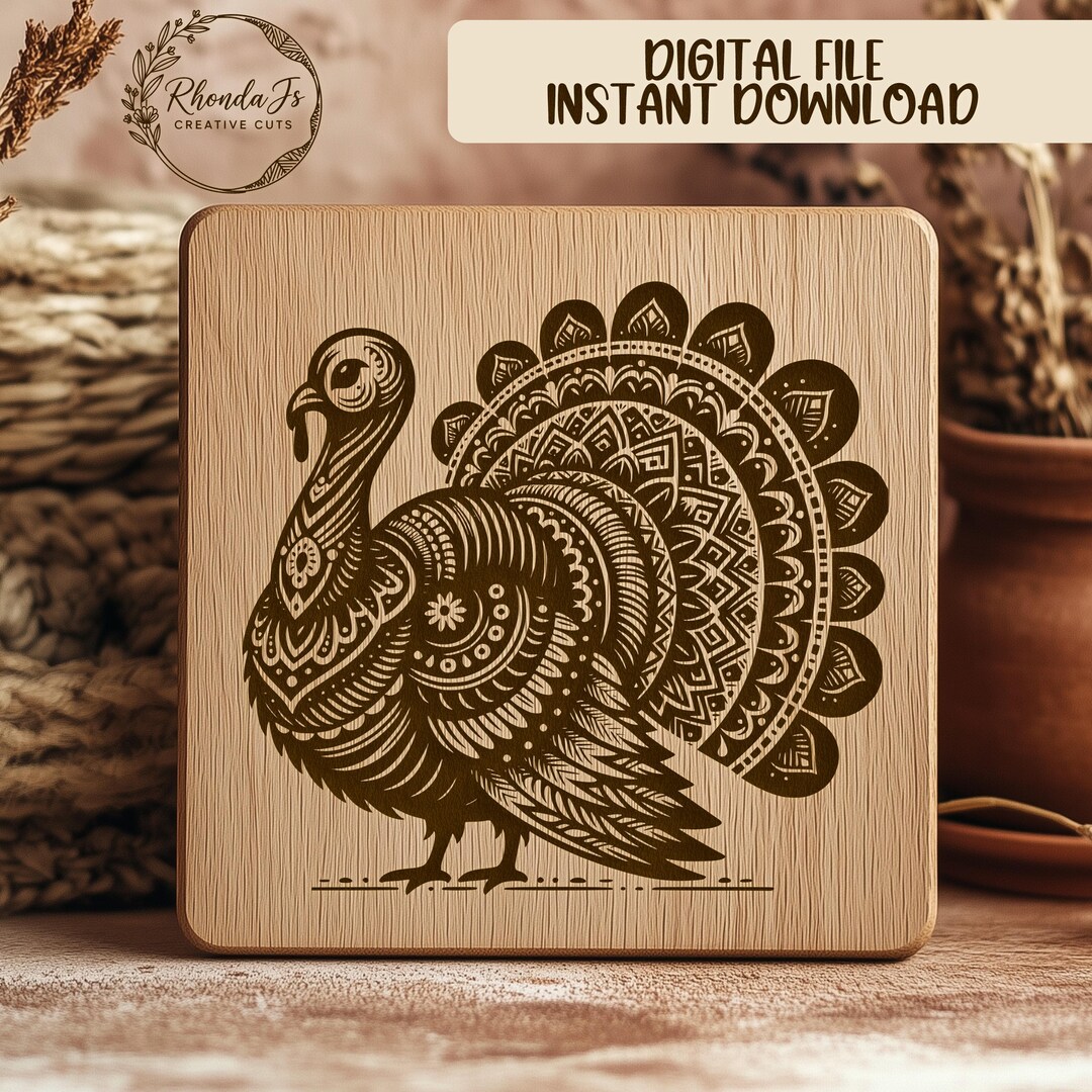 Turkey SVG File for Laser Engraving, Thanksgiving SVG, Turkey Mandala ...