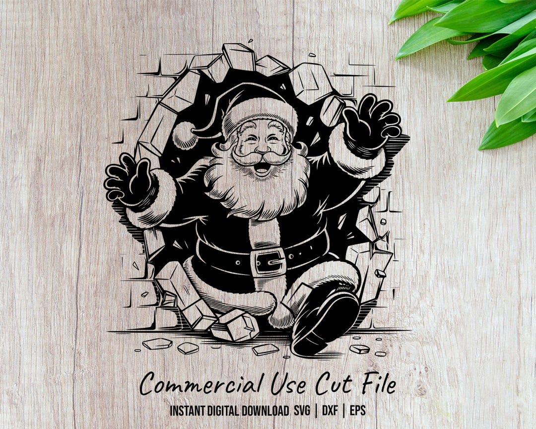 Santa Claus Breaking Through Wall SVG Design File - Etsy