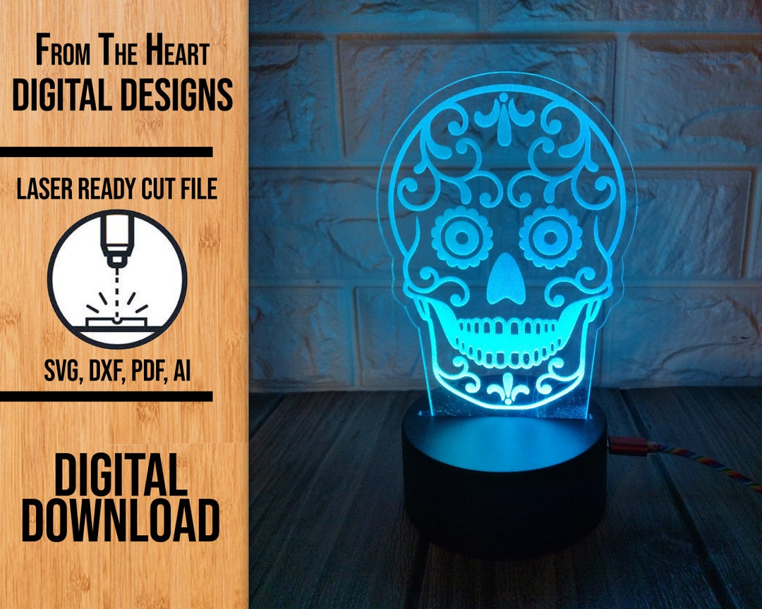 Sugar Skull Edge Lit Acrylic Night Light SVG Laser Cut File, Glowforge ...