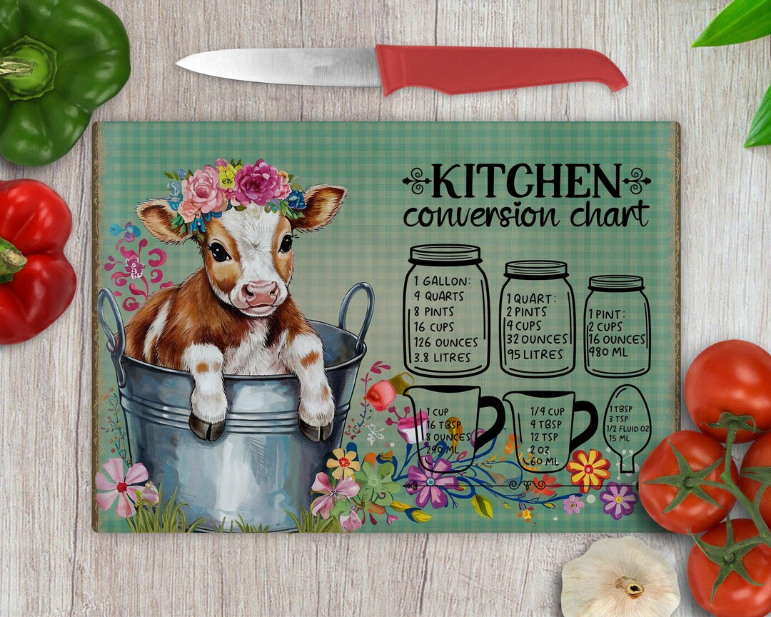 Kitchen Conversion Chart Sublimation PNG Farmhouse Cow Floral Design ...