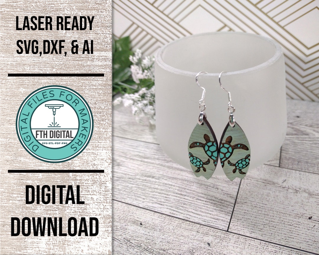 Surfboard Sea Turtle Earring Laser Cut SVG File, Surfboard Sea Turtle ...
