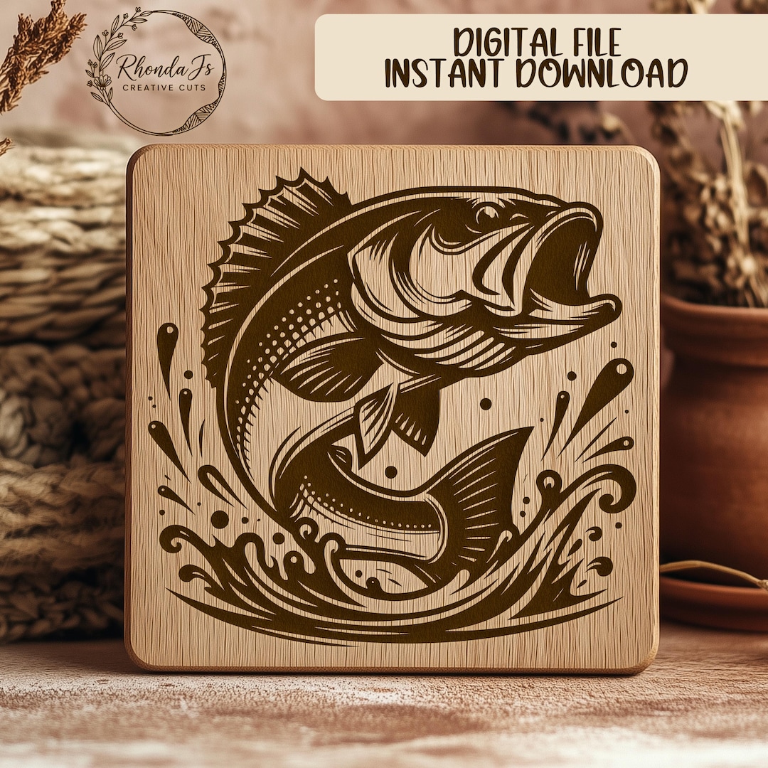 Bass Fish SVG File for Laser Engraving, Fishing Lover Gift, Angler ...