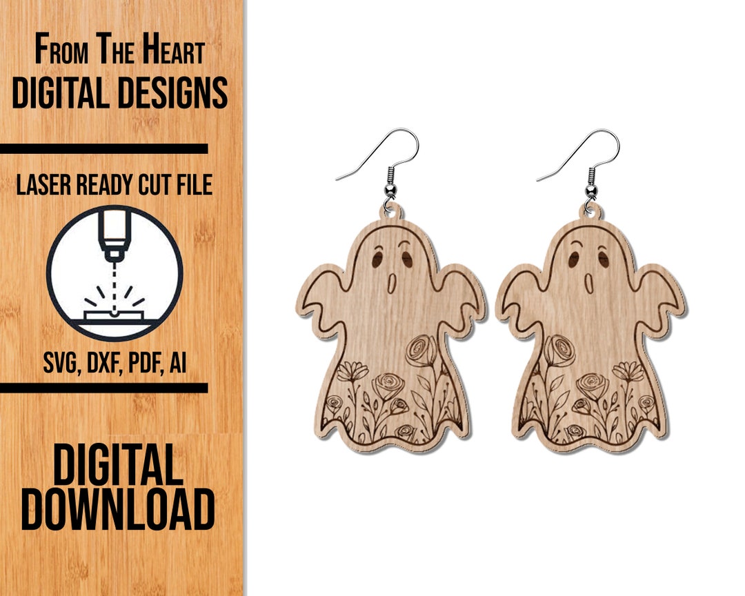 Floral Ghost Halloween Earrings SVG: Laser Cut File (digital Download ...