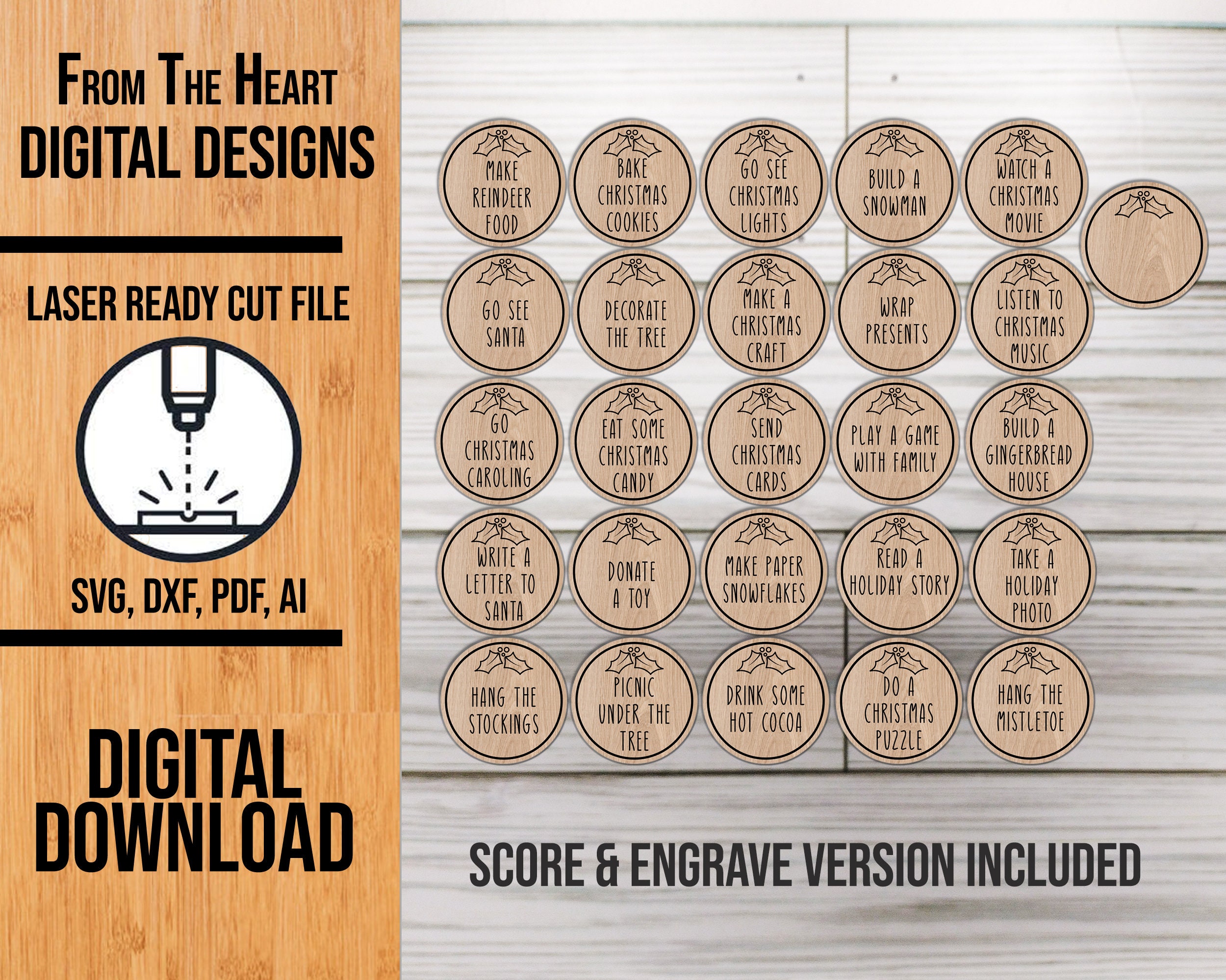 Christmas Countdown Activity Tokens SVG 25 Holiday Tokens Cut - Etsy