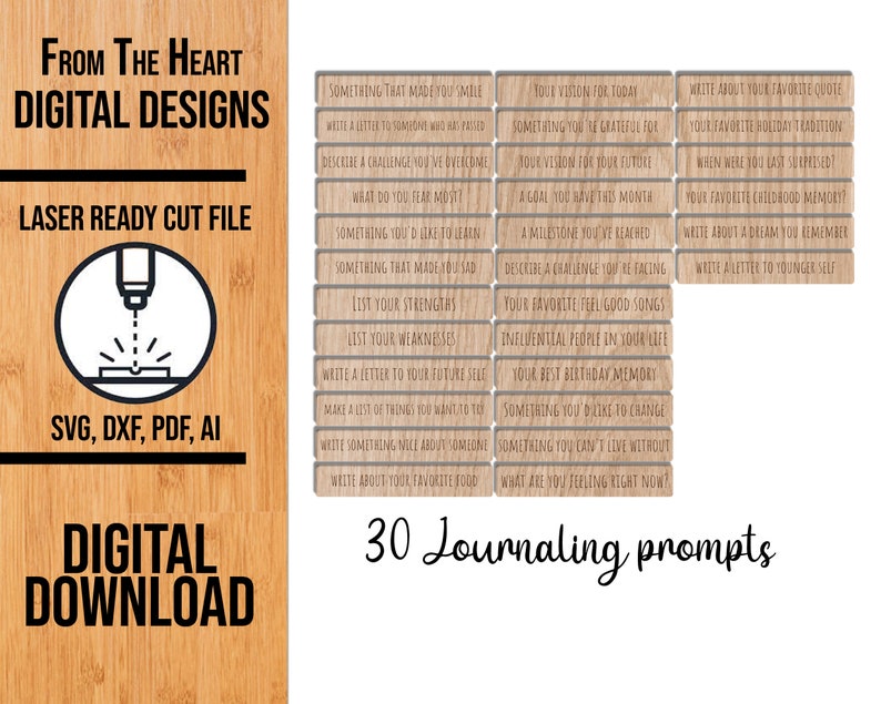 Journaling Prompts SVG Laser Cut File Daily Journal Ideas - Etsy