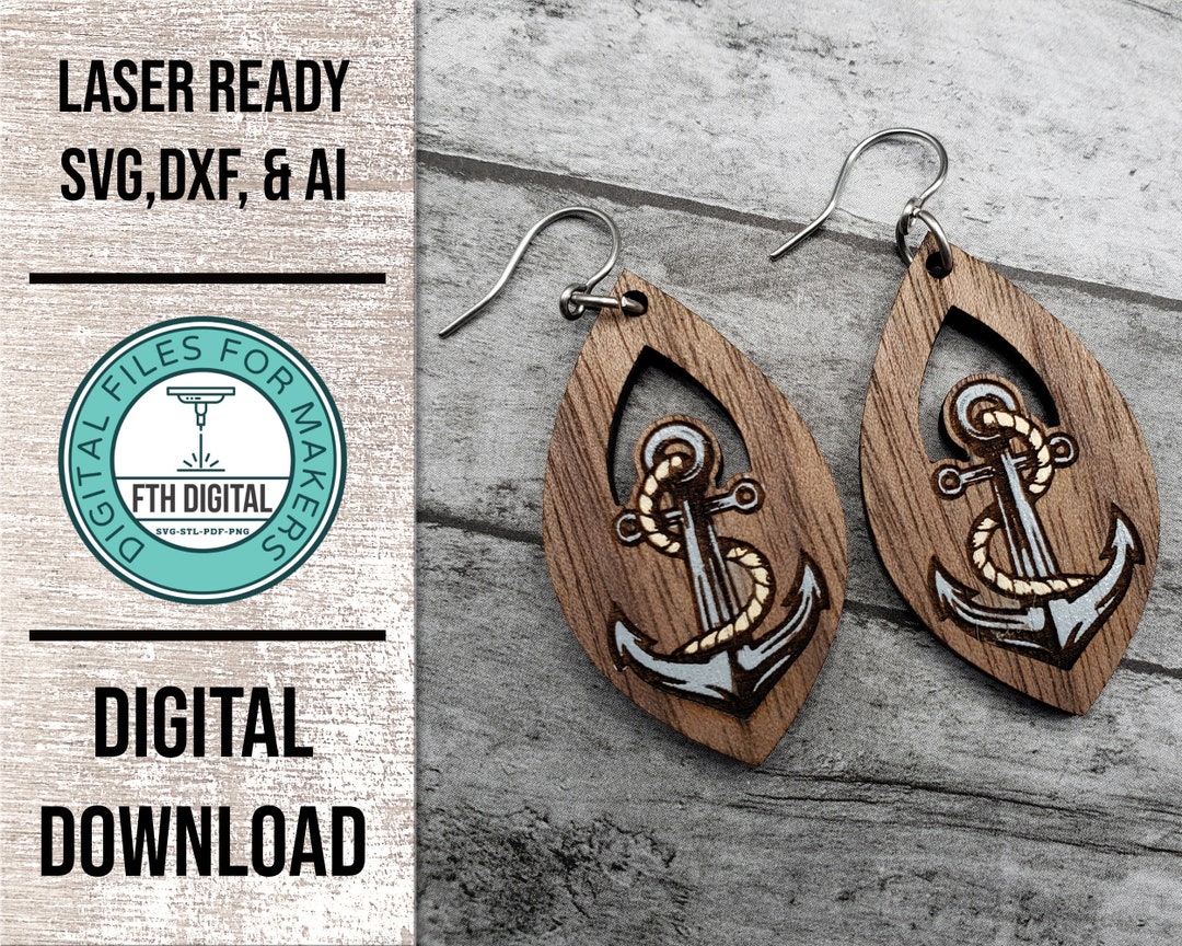 Nautical Anchor Earring Laser Cut SVG File, Nautical Anchor Glowforge ...