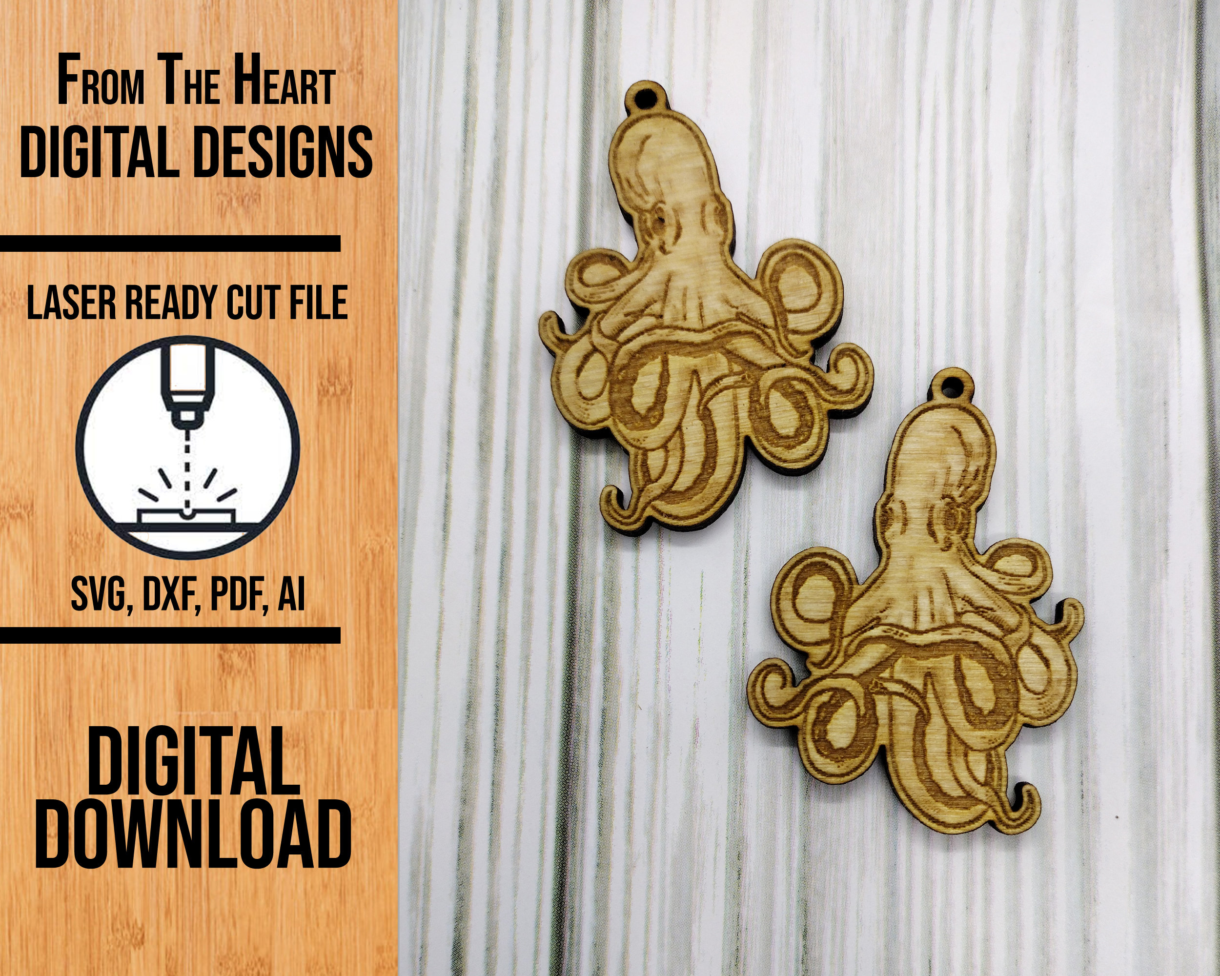 Octopus Earring Laser Cut SVG File Glowforge Earring Cut File - Etsy